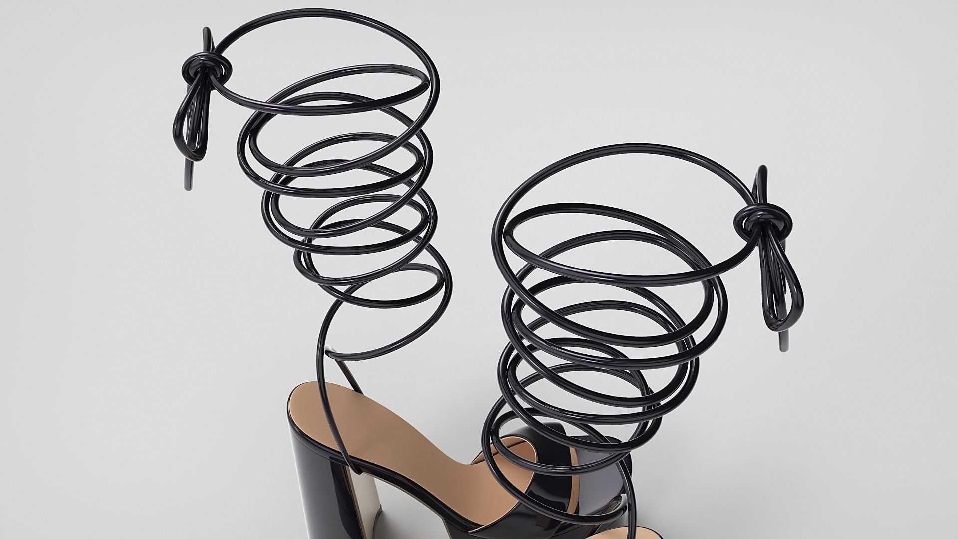 Fancy Lace Up Platform Sandals with Block High Heels 3D model | CGTrader