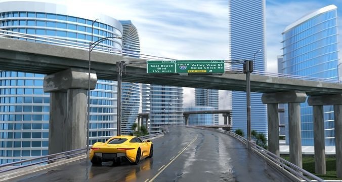 Freeway Highway in Bridge City 3D model | CGTrader
