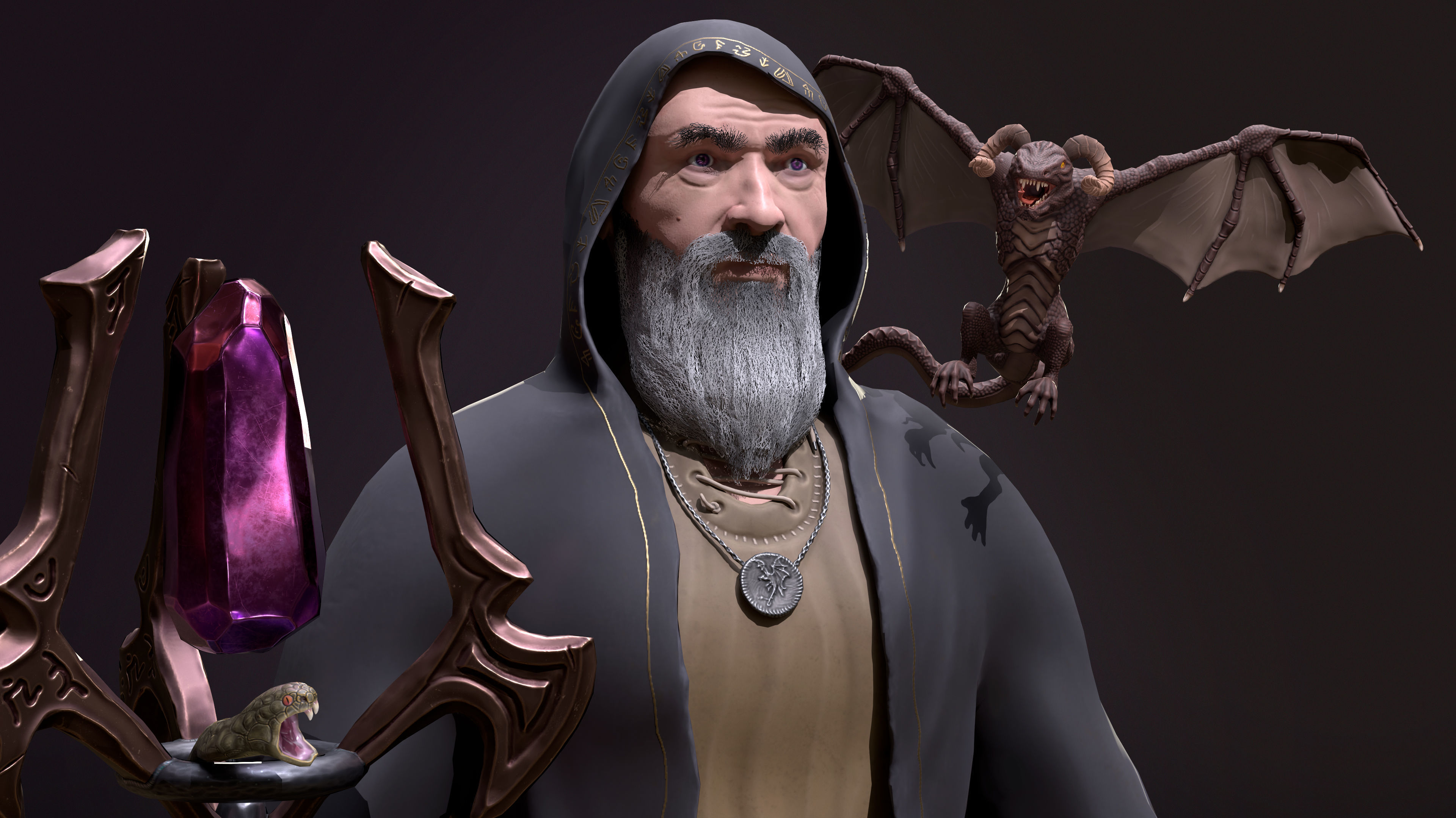 3D model Wizard with Dragon VR / AR / low-poly | CGTrader