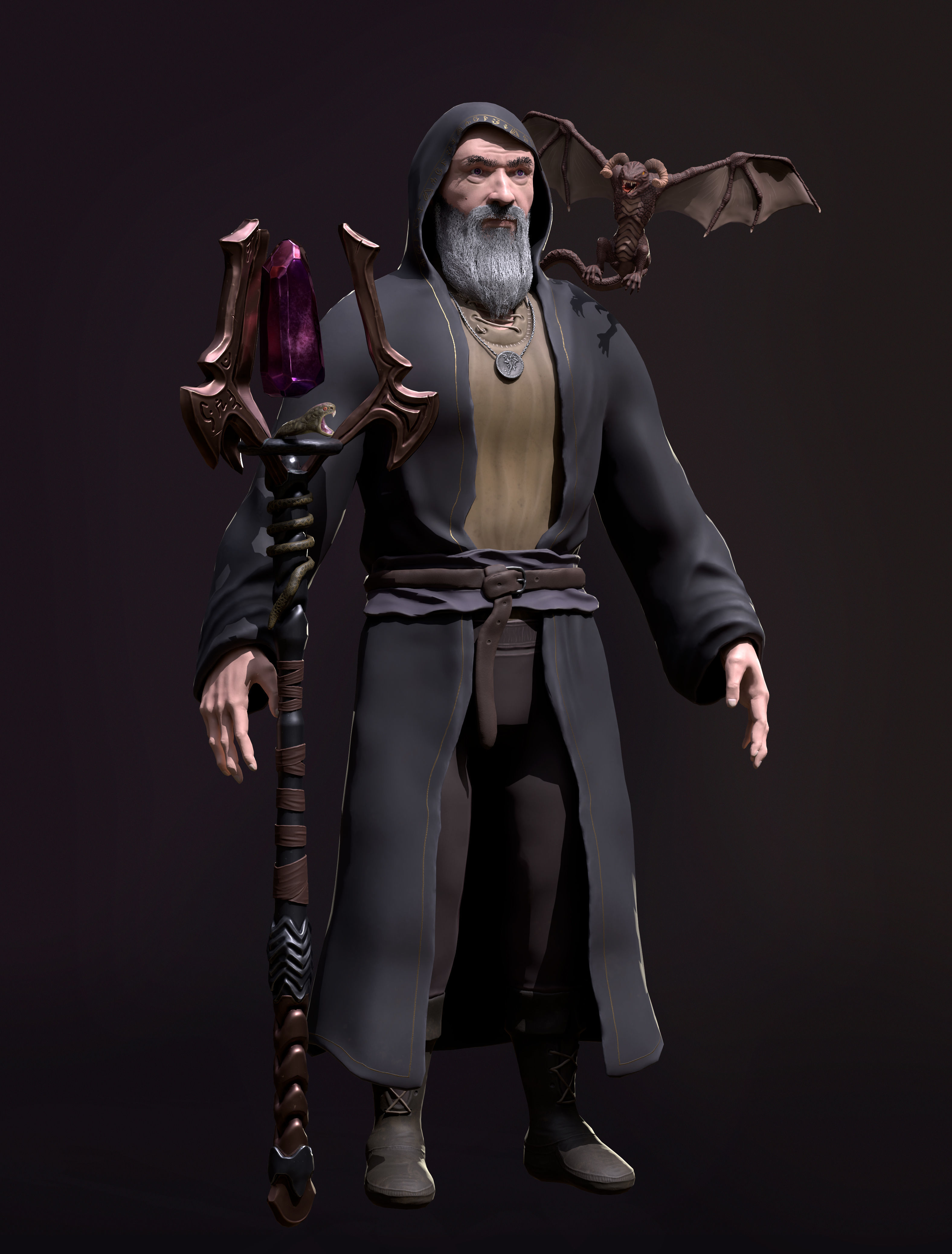 3D model Wizard with Dragon VR / AR / low-poly | CGTrader