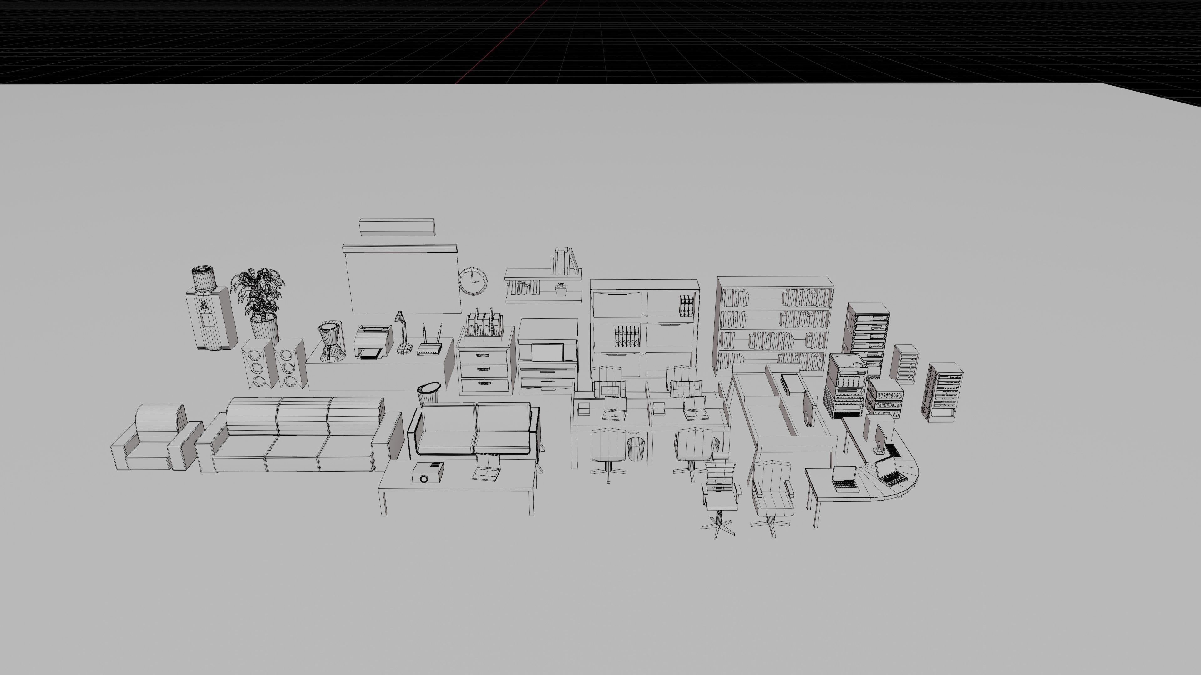 3D model 3d lowpoly simple office furniture and objects assets VR / AR ...