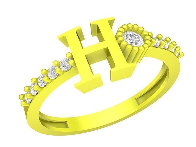H letter diamond women ring 4369 3D model 3D printable | CGTrader