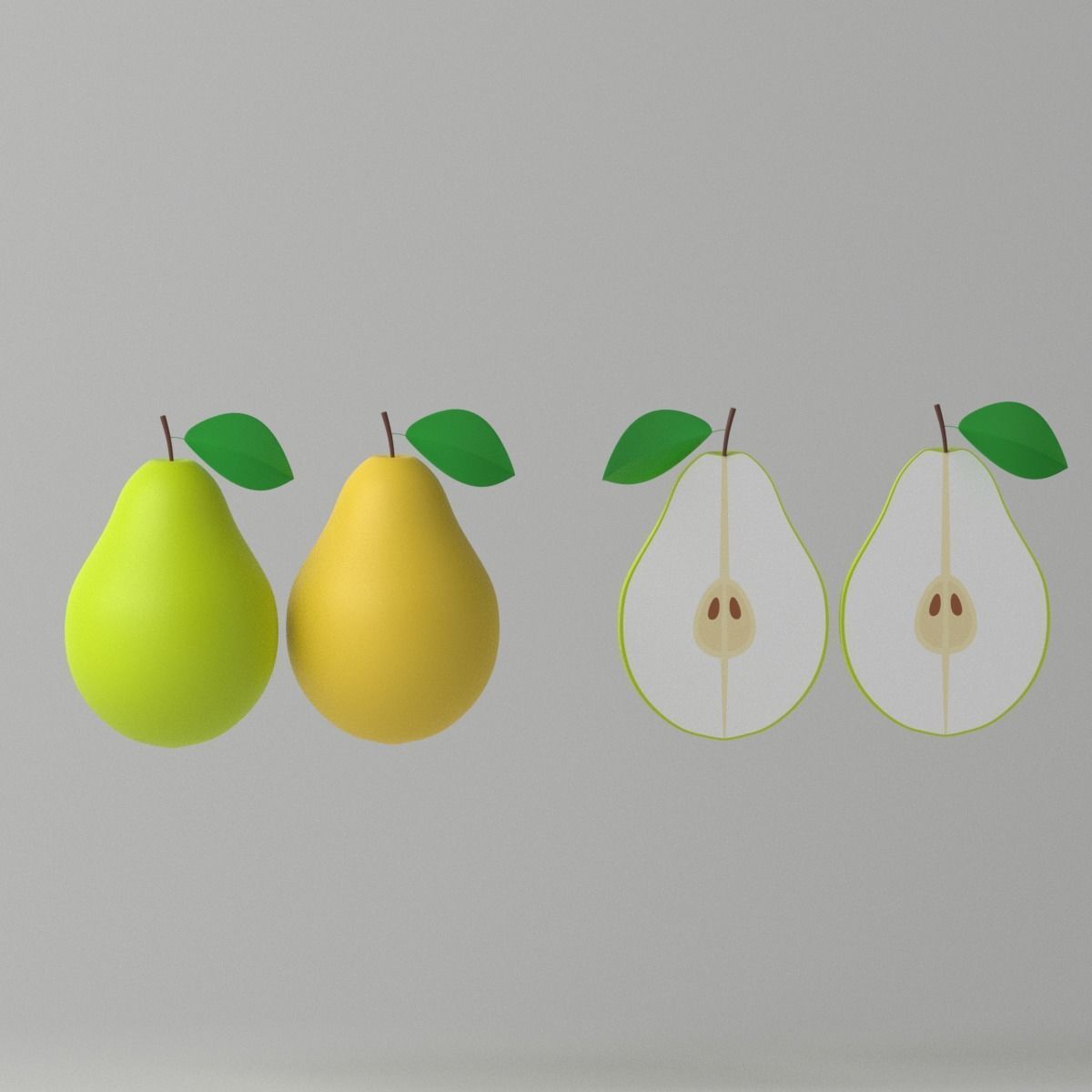 3D model Cartoon Pear Fruit and Slice VR / AR / low-poly | CGTrader