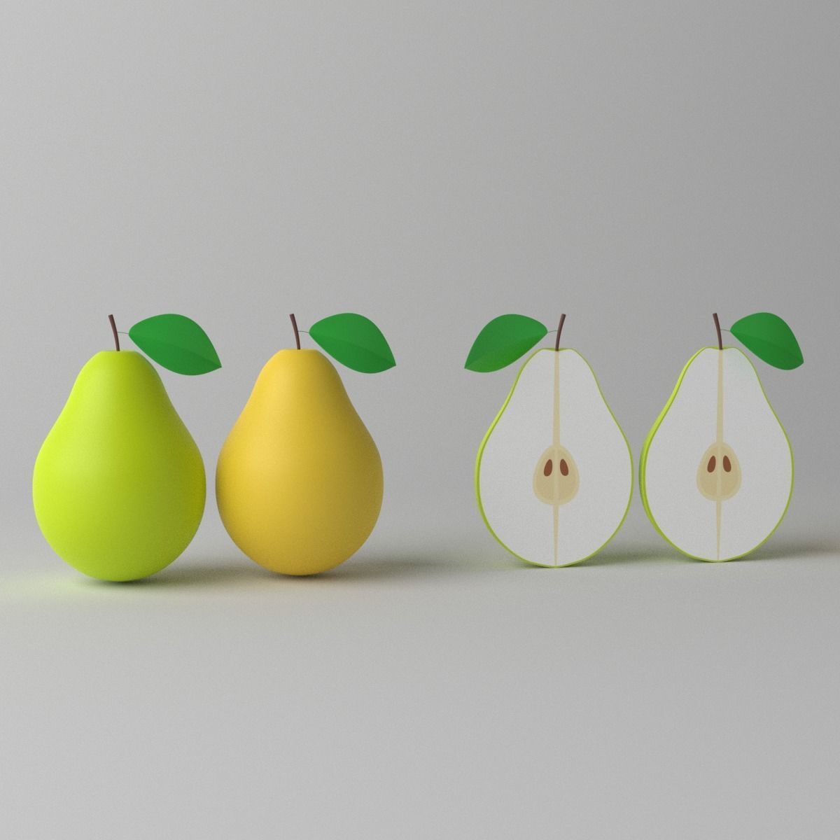 3D model Cartoon Pear Fruit and Slice VR / AR / low-poly | CGTrader