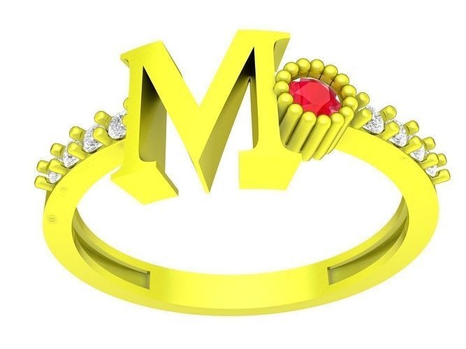 M letter diamond women ring 4373 3D model 3D printable | CGTrader