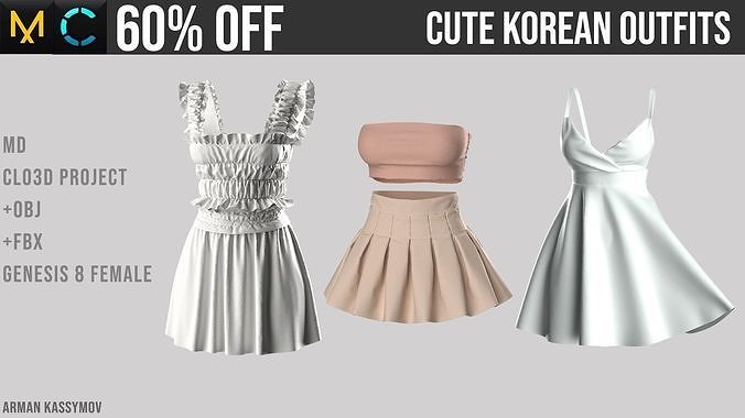 CUTE KOREAN BUNDLE Marvelous Designer Project FBX OBJ 3D model | CGTrader