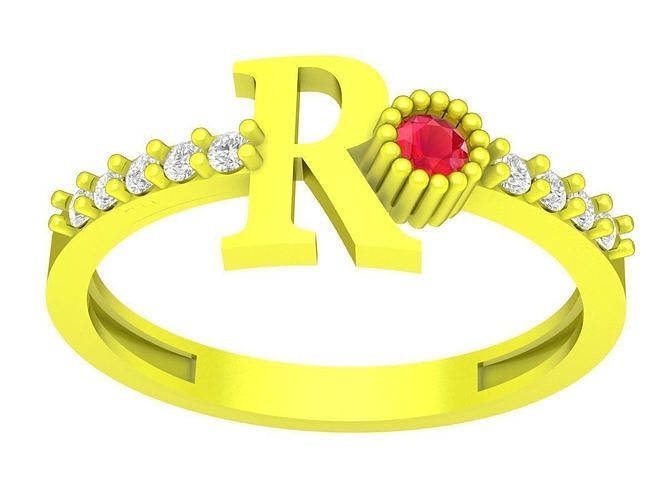 R letter diamond woman ring 4378 3D model 3D printable | CGTrader