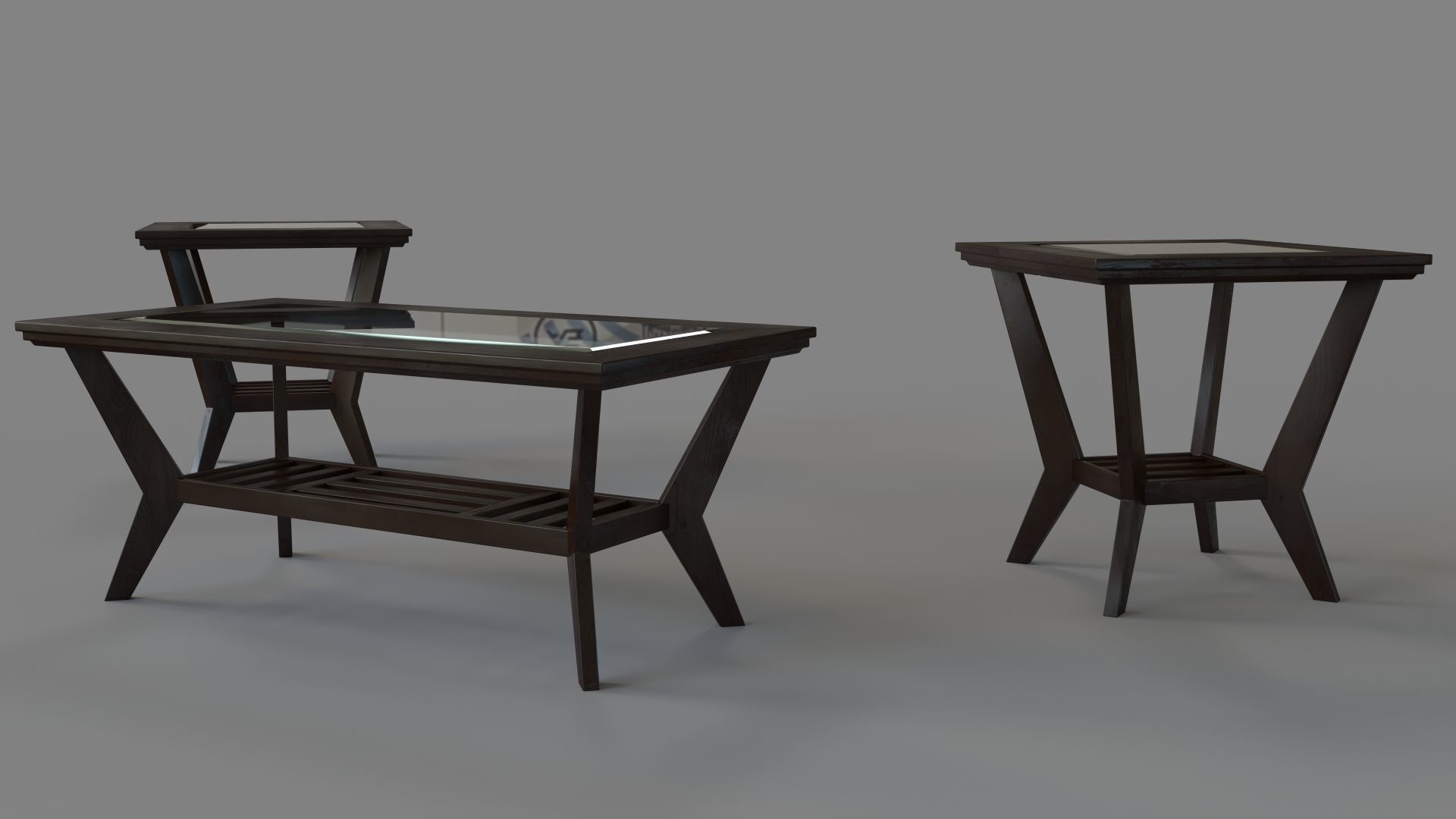 Lanquist Dark Tone Glass 3 Pack Tables 3D model | CGTrader