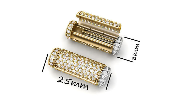 8 mm x 25 mm Round Flip Diamond Lock Box for Chain and Necklace 3D ...