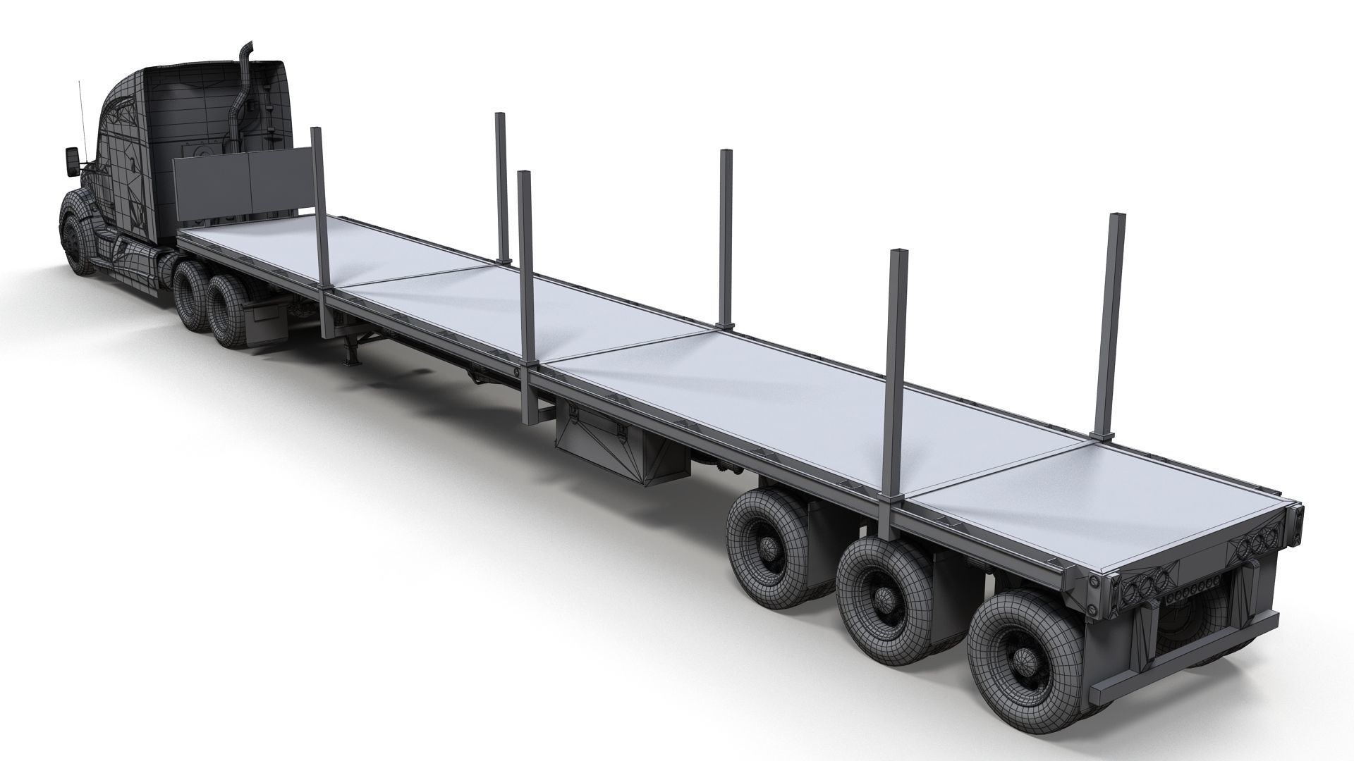 3D model Kenworth T680 flatbed trailer VR / AR / low-poly | CGTrader