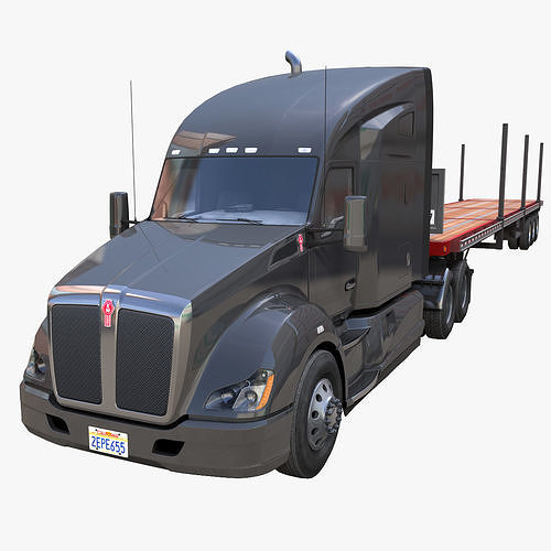 3D model Kenworth T680 flatbed trailer VR / AR / low-poly | CGTrader