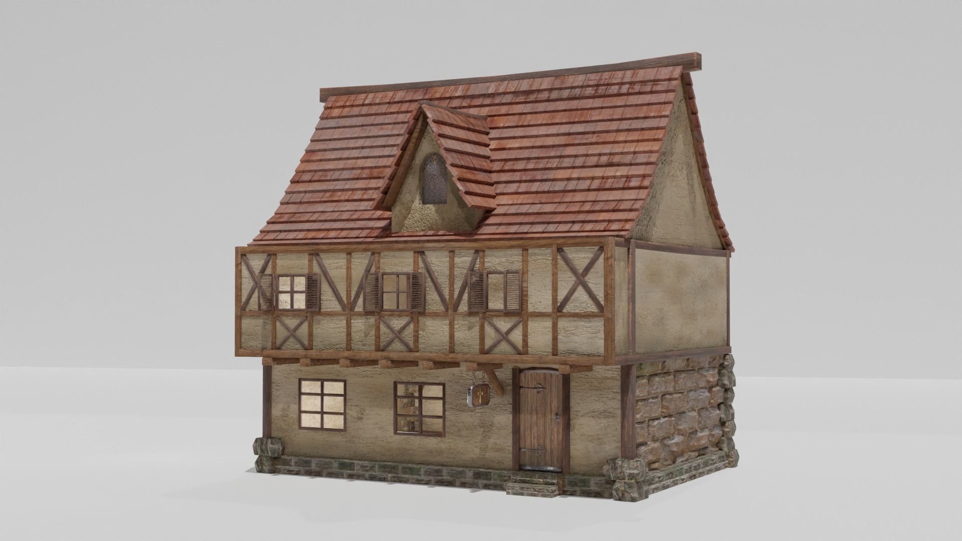 3D model MEDIEVAL DOUBLE STOREY COTTAGE HOUSE VR / AR / low-poly | CGTrader