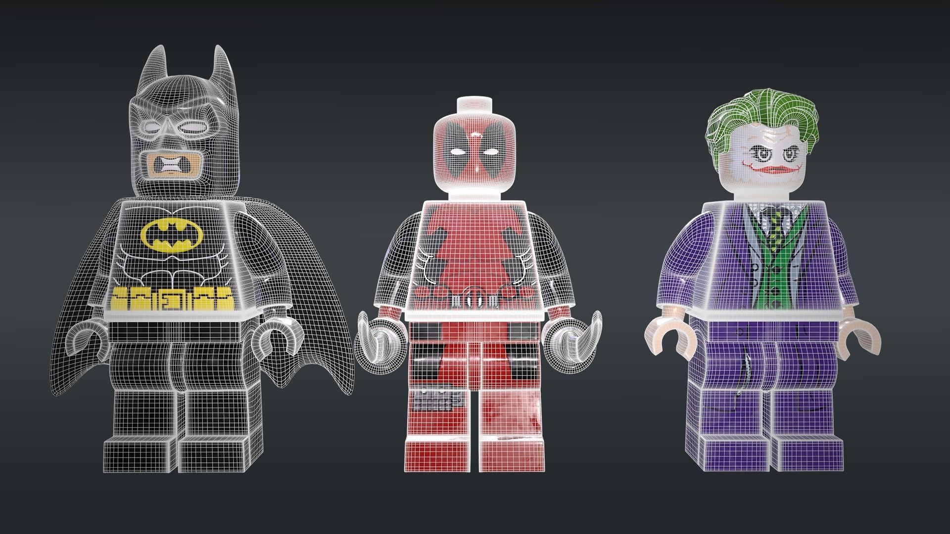 3D model LEGO Minifigure 3D model - Batman-Joker-Deadpool VR / AR / low ...