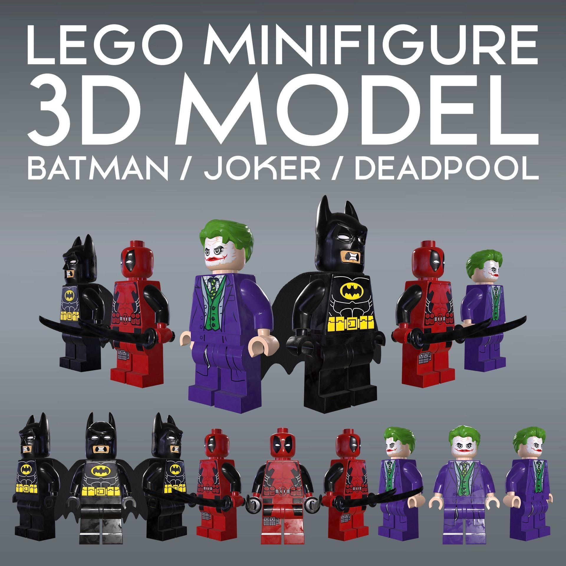 3D model LEGO Minifigure 3D model - Batman-Joker-Deadpool VR / AR / low ...
