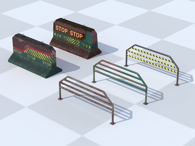 Cyberpunk style street fences and barriers 3D model | CGTrader
