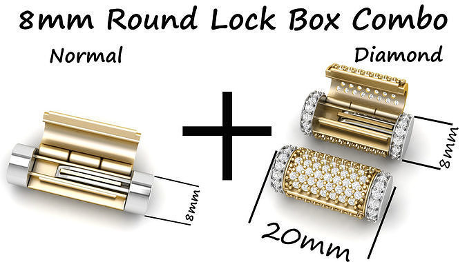 8 mm Round Bracelet Lock Box Combo of Plain and Diamond 3D Model ...