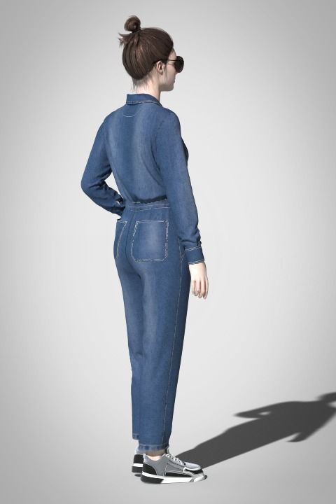 Womans overall denim 3D model | CGTrader