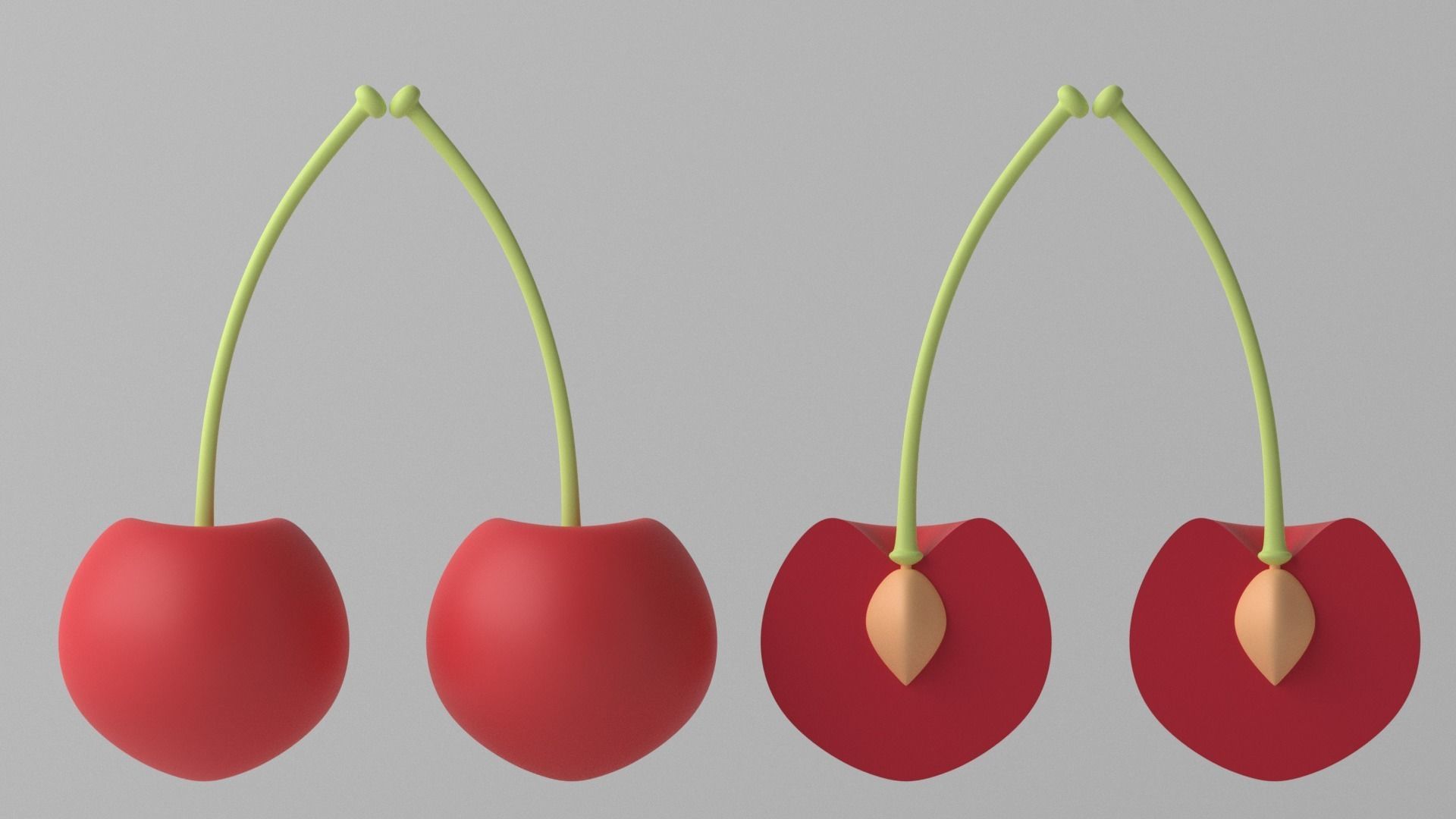 3D model Cartoon Cherry Fruit and Slice VR / AR / low-poly | CGTrader