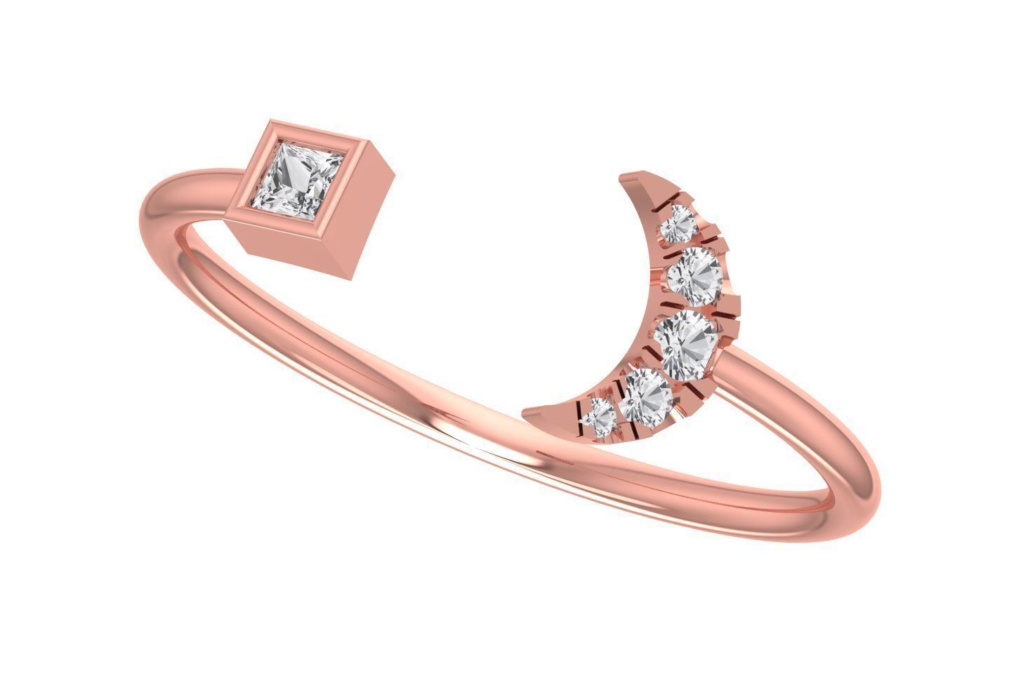 Solitaire Women Half Moon Princess Stone Band Ring 3D model 3D printable | CGTrader