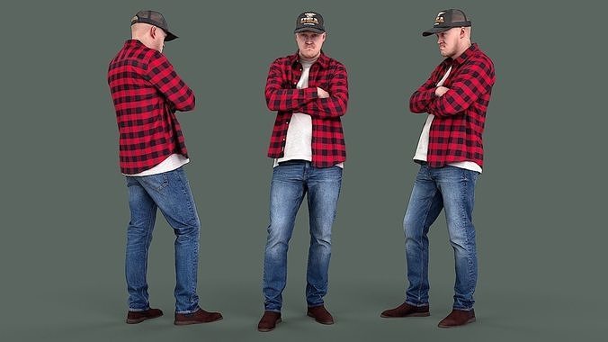 Strike man in plaid shirt and jeans 3D model | CGTrader