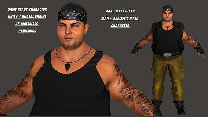 3d Model Aaa 3d Realistic Fat Male Character 01 Rigged Game Ready Gta Vr Ar Low Poly 