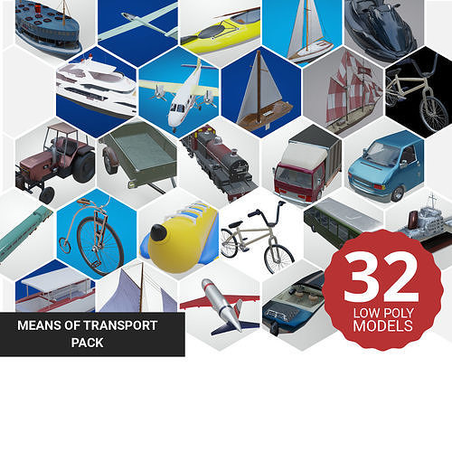 3D Model Collection 32 Model Means of transport Pack 3d LowPoly VR / AR ...