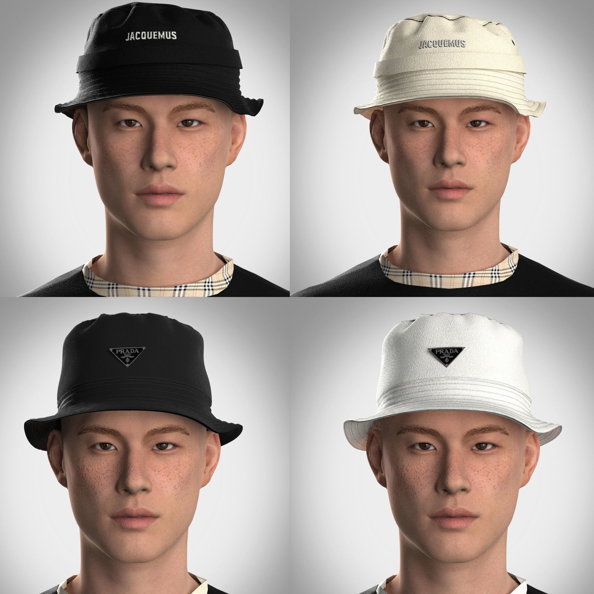 Bucket hats by Prada and Jacquemus made with Clo3D 3D model | CGTrader