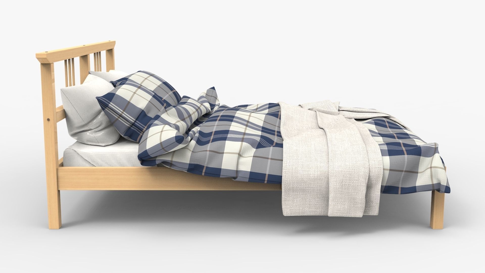 Double Bed Pine Wood 3D model | CGTrader