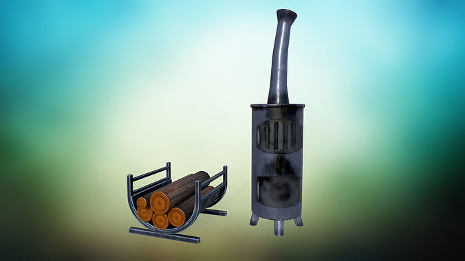 3D model Stylized metal stove with firewood PBR VR / AR / low-poly ...