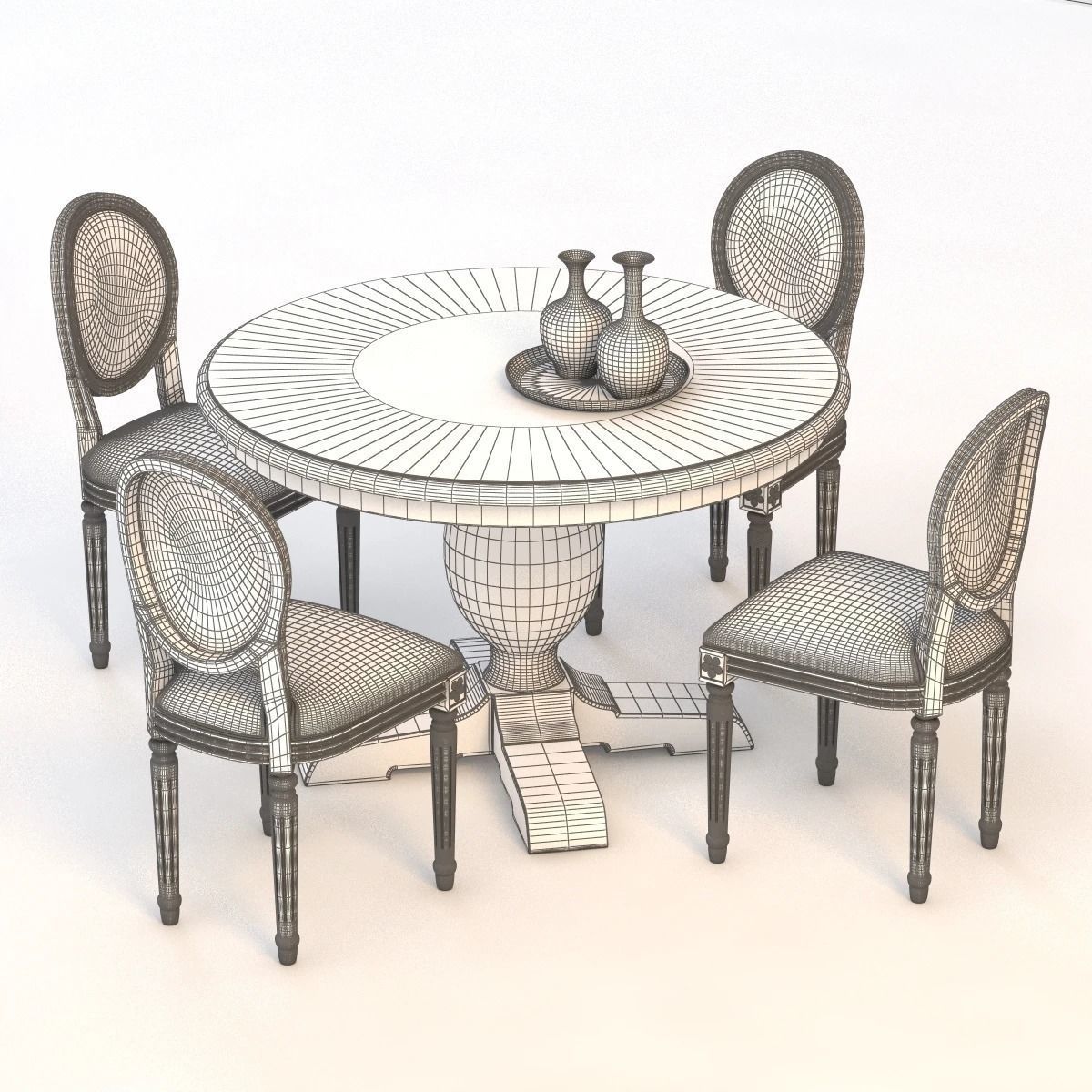 Baroque Parquet Round Dining Set 3D model | CGTrader