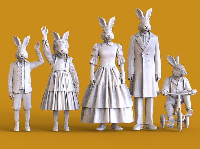 hare family 3D model 3D printable | CGTrader