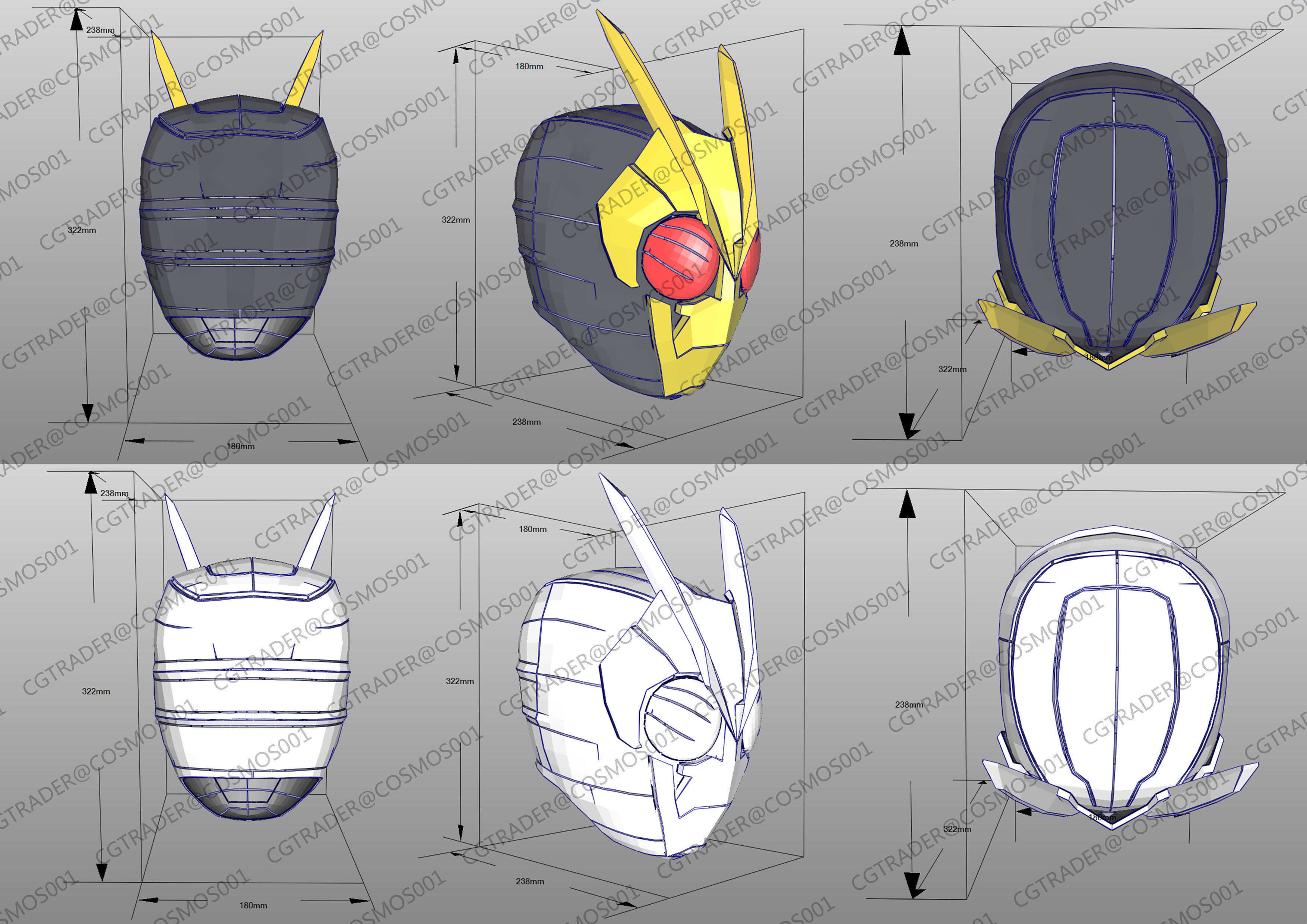 3D model Kamen Rider Zero One Helmet paper papekura VR / AR / low-poly ...
