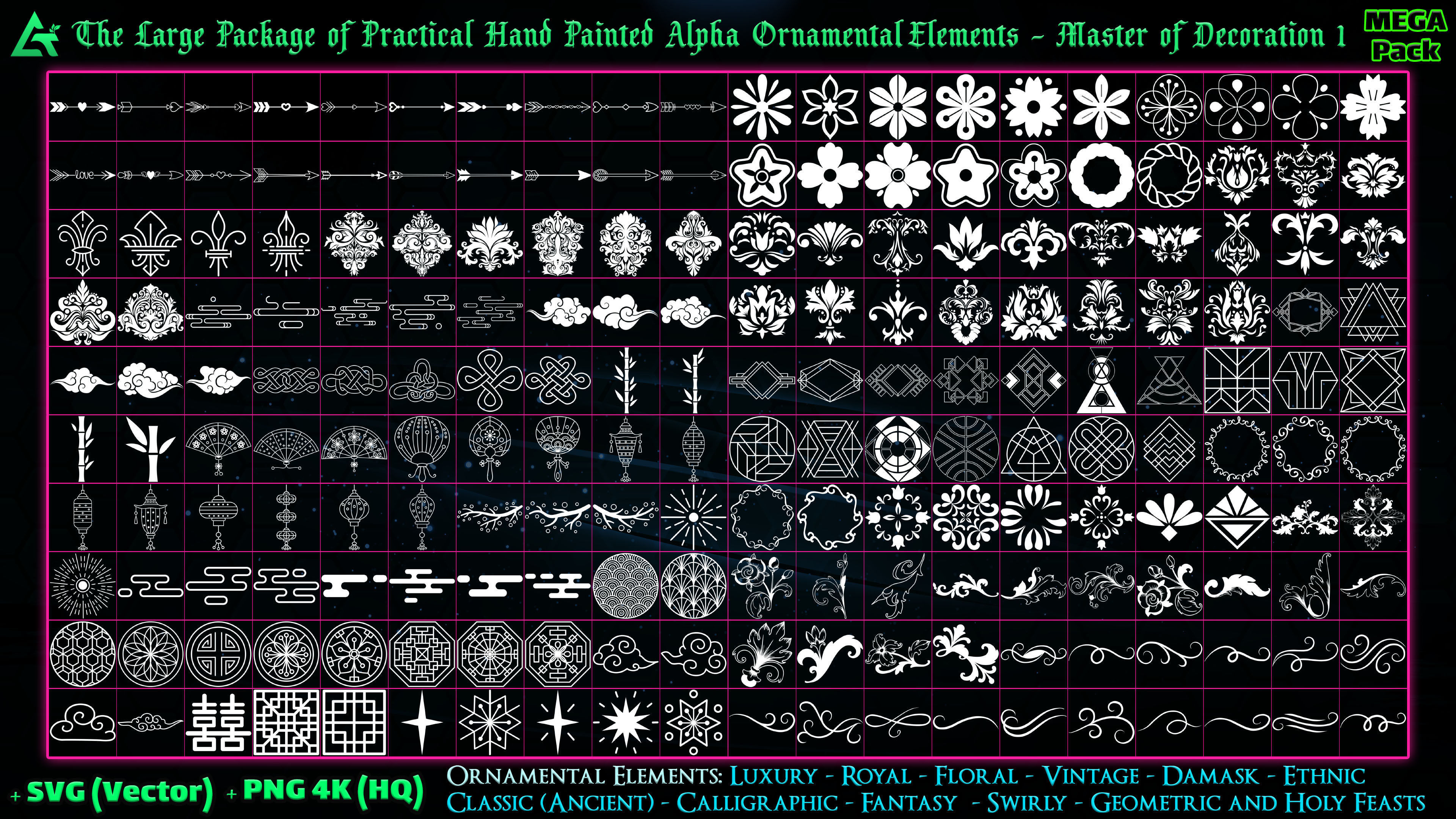 4350 Hand Painted Alpha Ornamental Elements - Vol 6 Texture | CGTrader
