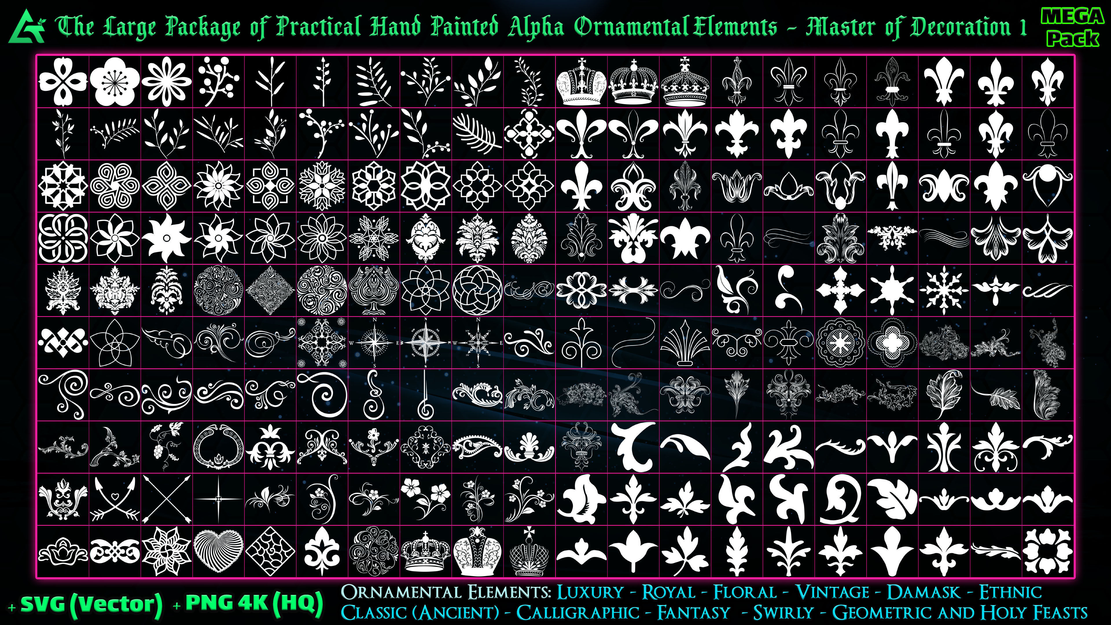 4350 Hand Painted Alpha Ornamental Elements - Vol 6 Texture | CGTrader