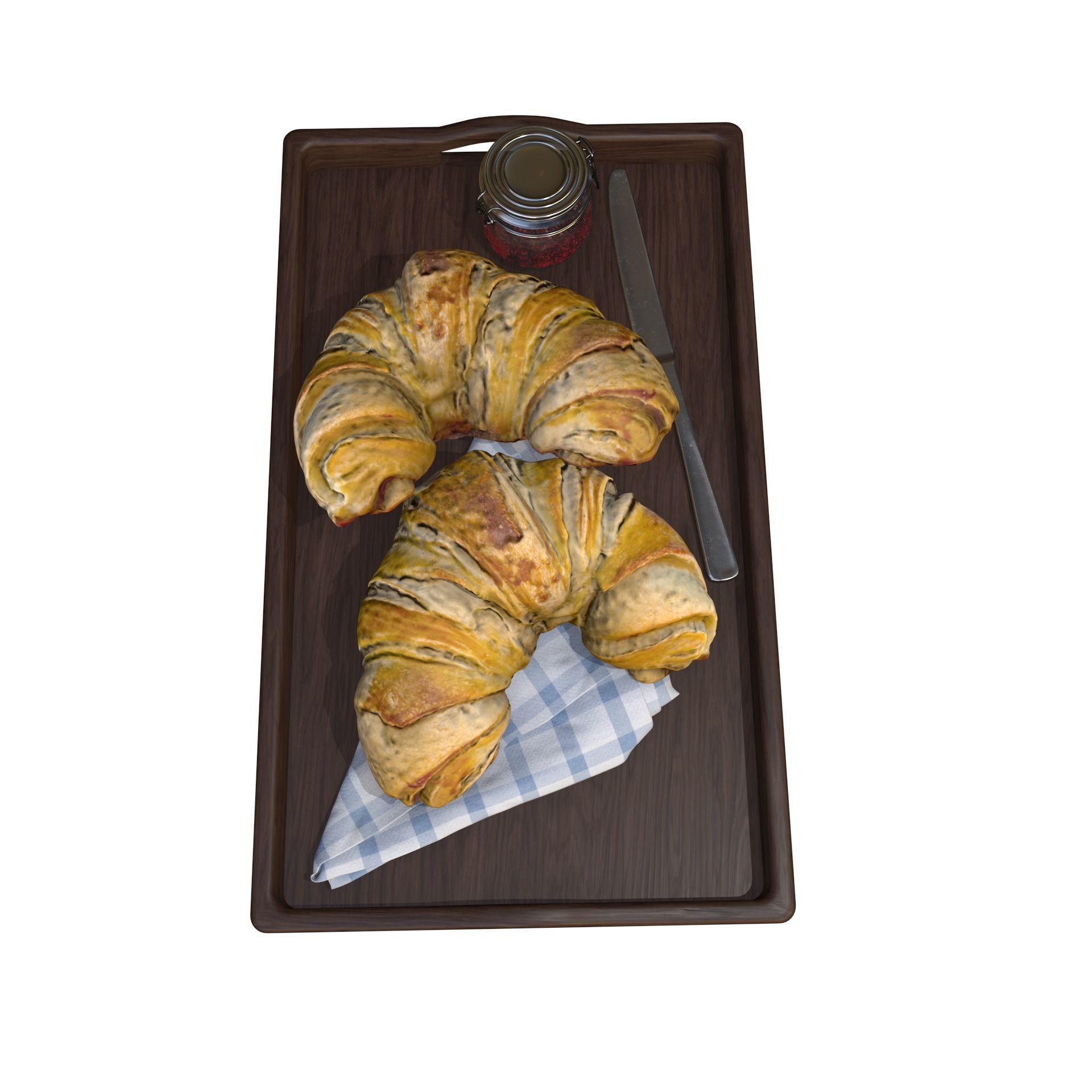 Croissants full set with Tray Knife Jar and Napkin 3D model | CGTrader