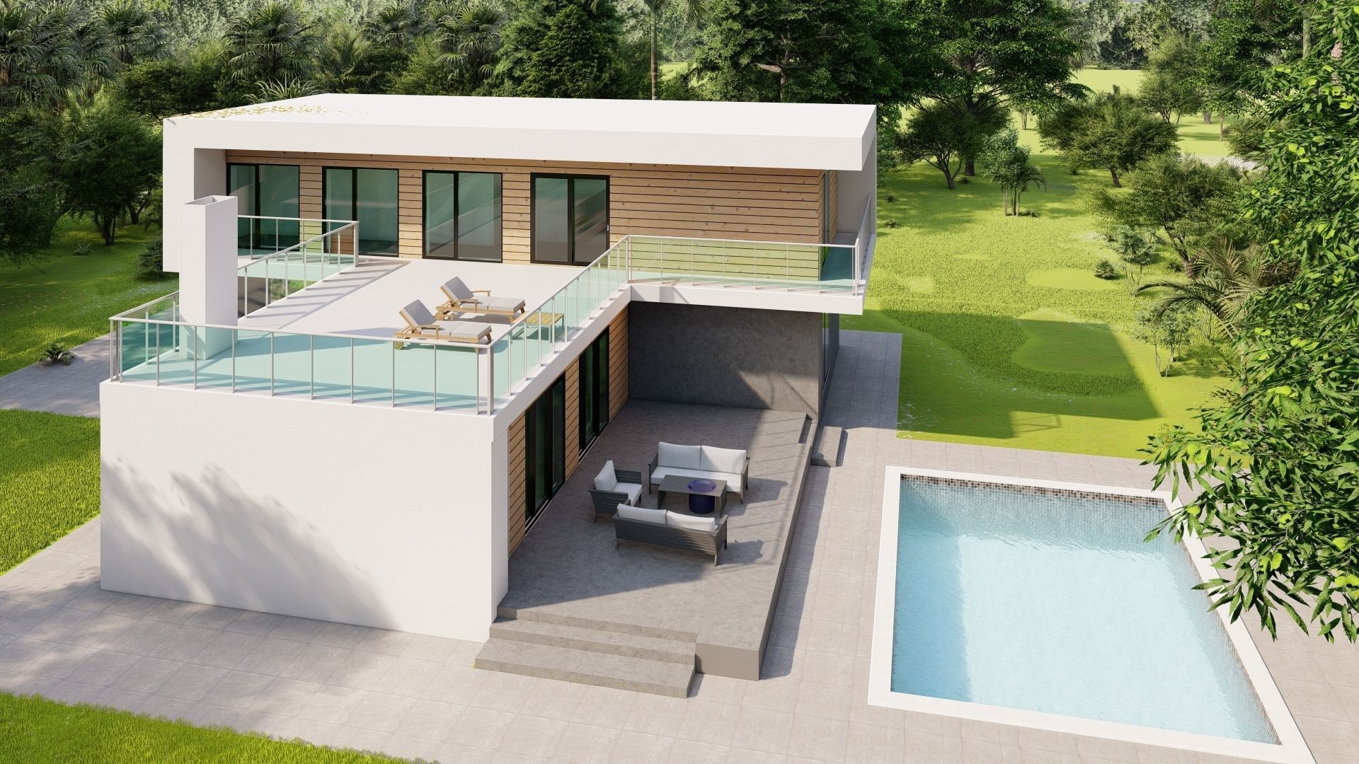 House modern plans with swimming pool free 3D model | CGTrader