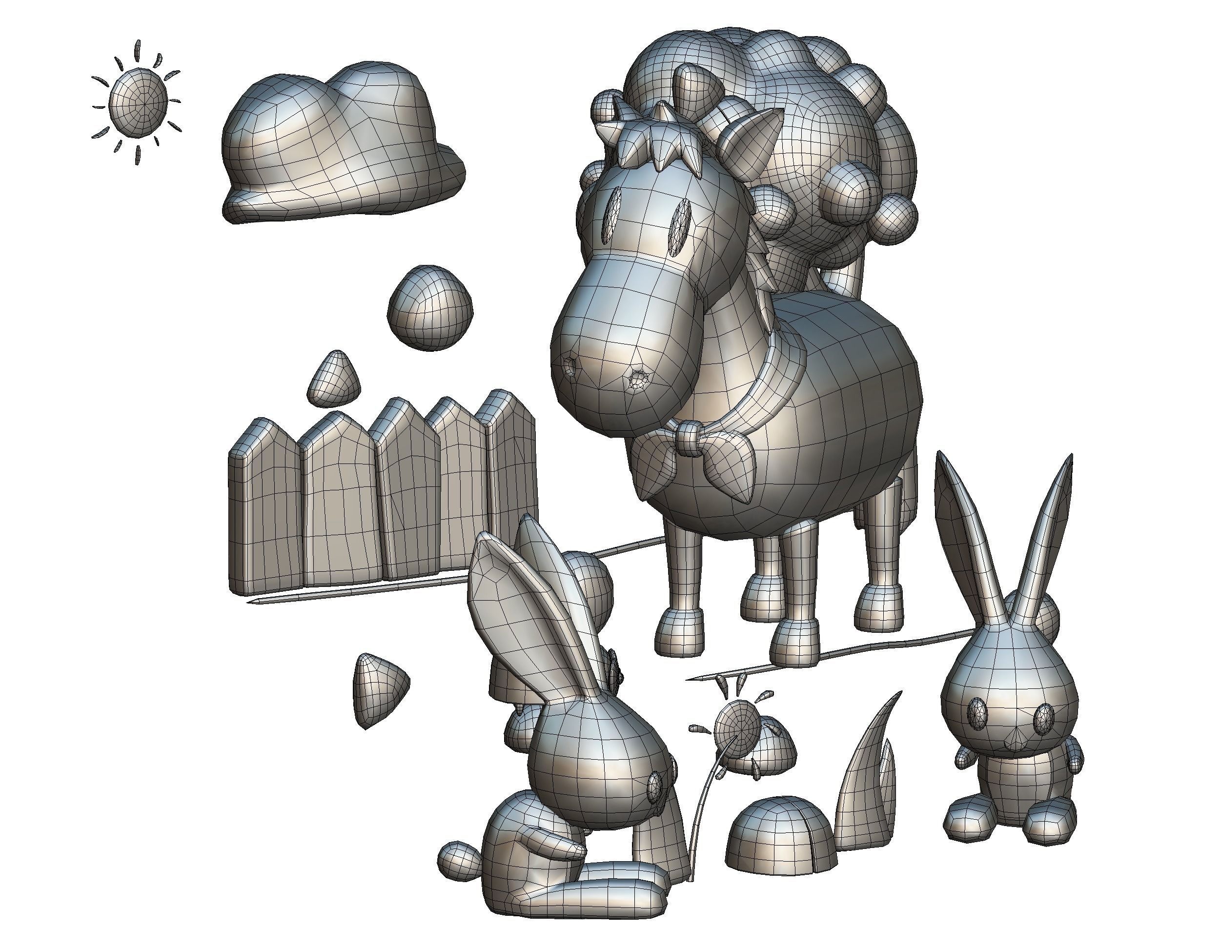 3D model 3D illustration Horse Hare Rabbit Ladybird Wood VR / AR / low ...