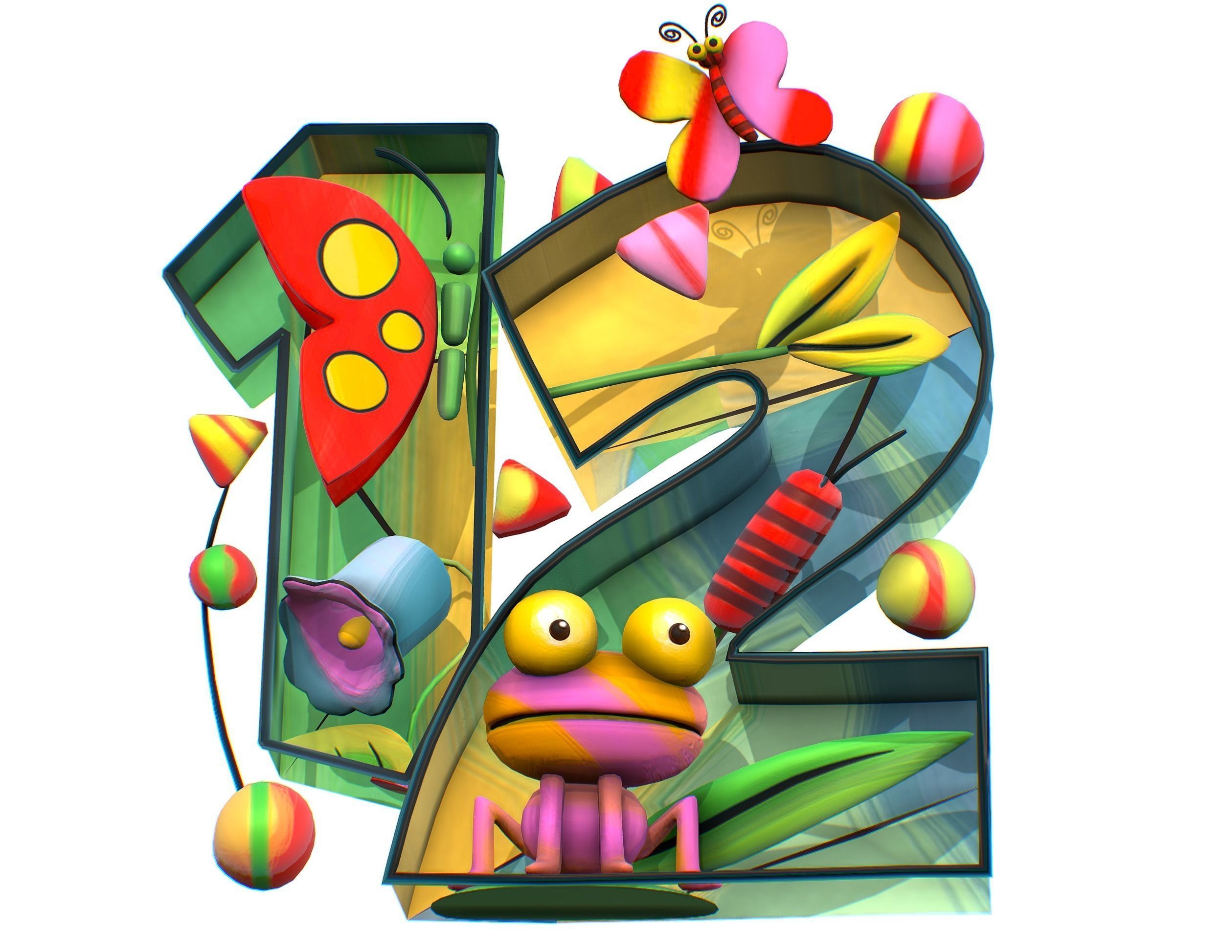 3D model Cartoon 3D illustration Number 1 2 frog VR / AR / low-poly ...