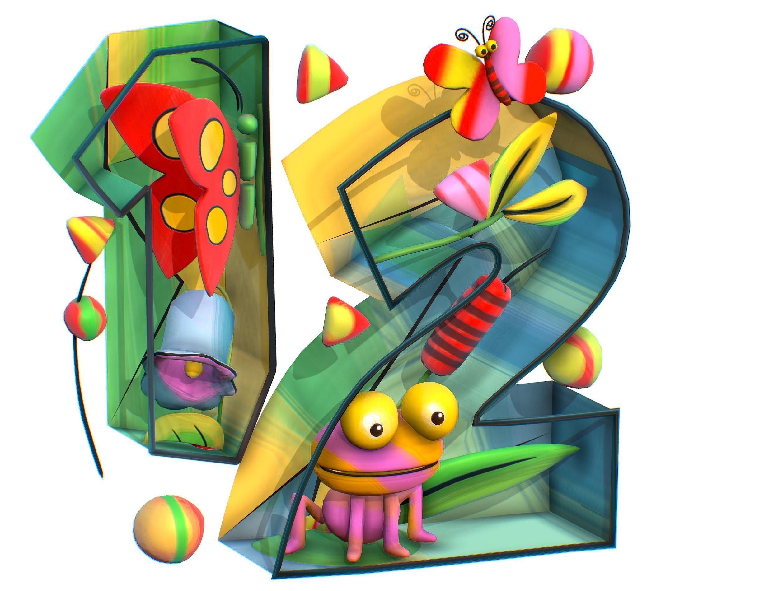 3D model Cartoon 3D illustration Number 1 2 frog VR / AR / low-poly ...