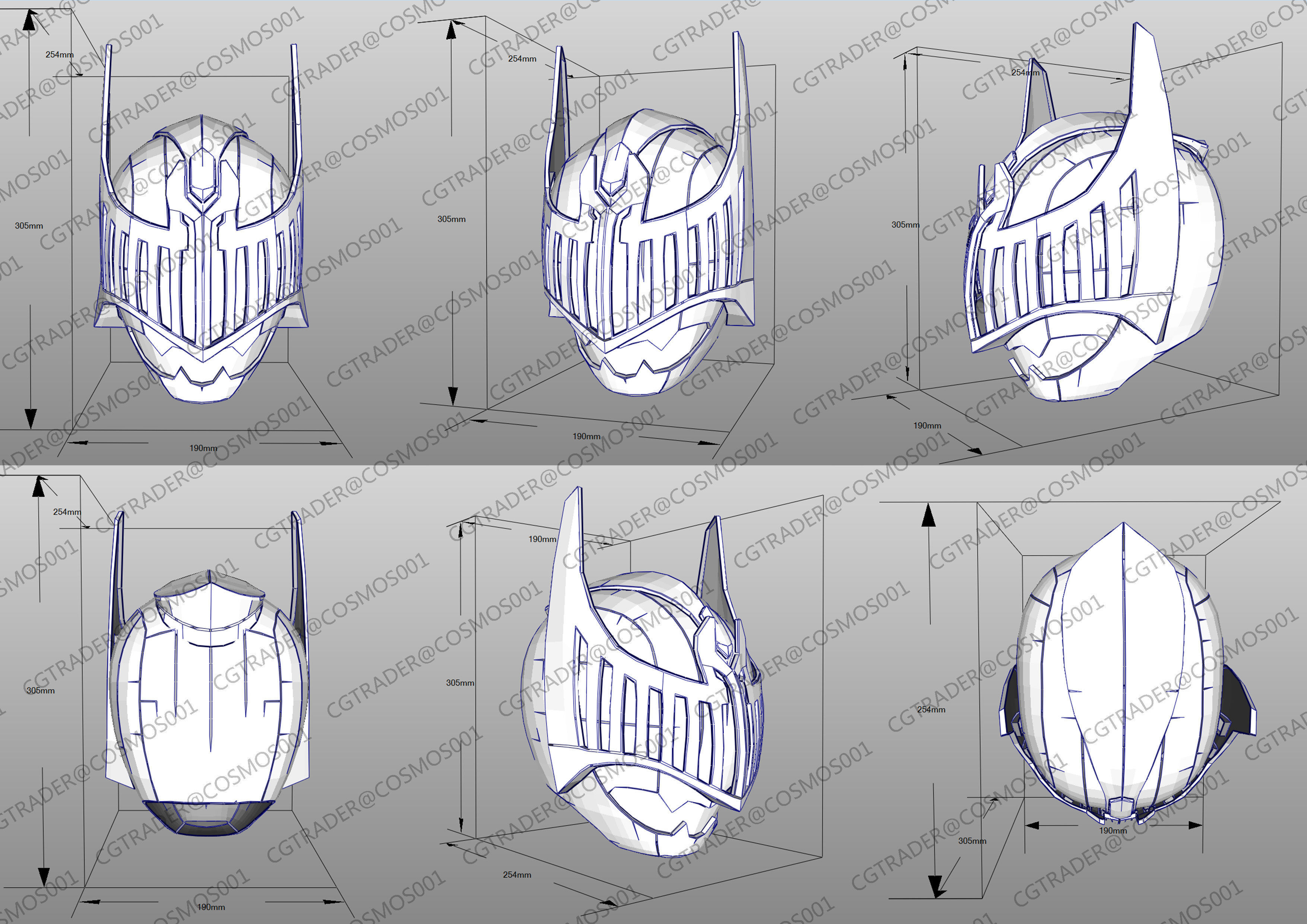 3D model Kamen Rider Knight Helmet paper papekura VR / AR / low-poly ...