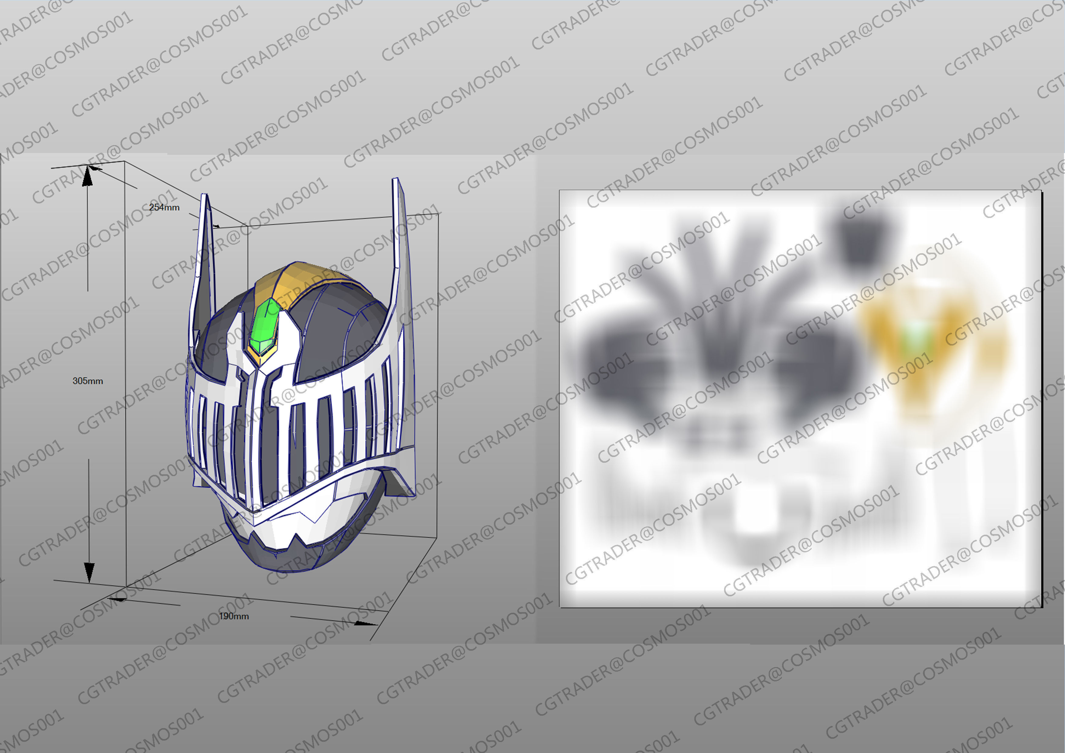 3D model Kamen Rider Knight Helmet paper papekura VR / AR / low-poly ...