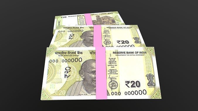 3D model Indian 20 Note Currency Bundle AR VR PBR VR / AR / low-poly ...