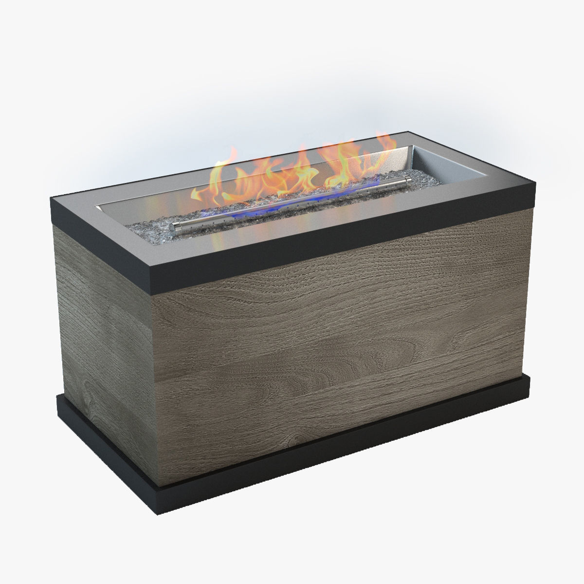 Rectangular Wood Look Gas Fire Pit 3D model | CGTrader
