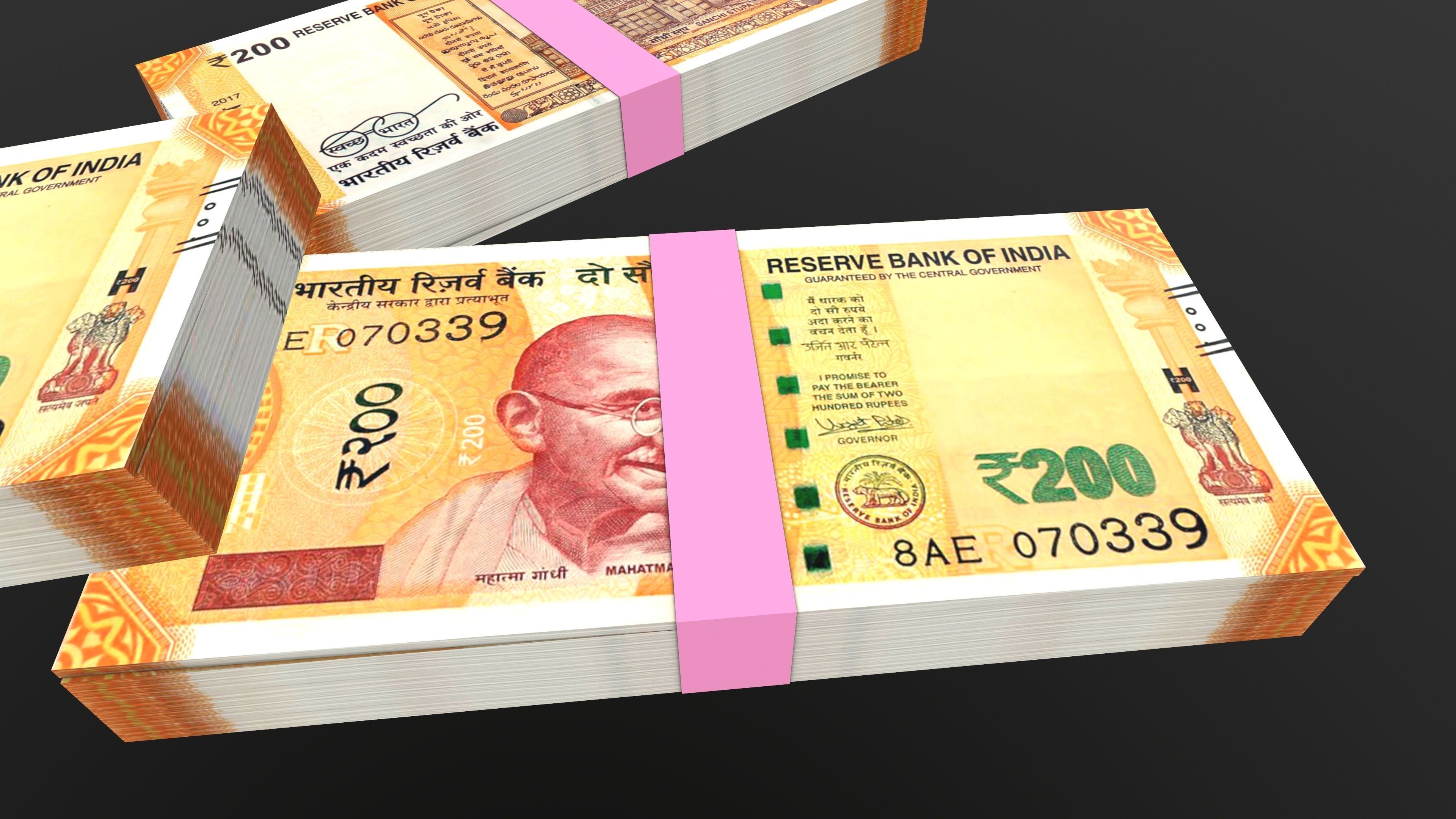 3D model Indian 200 Note Currency Bundle AR VR PBR VR / AR / low-poly ...