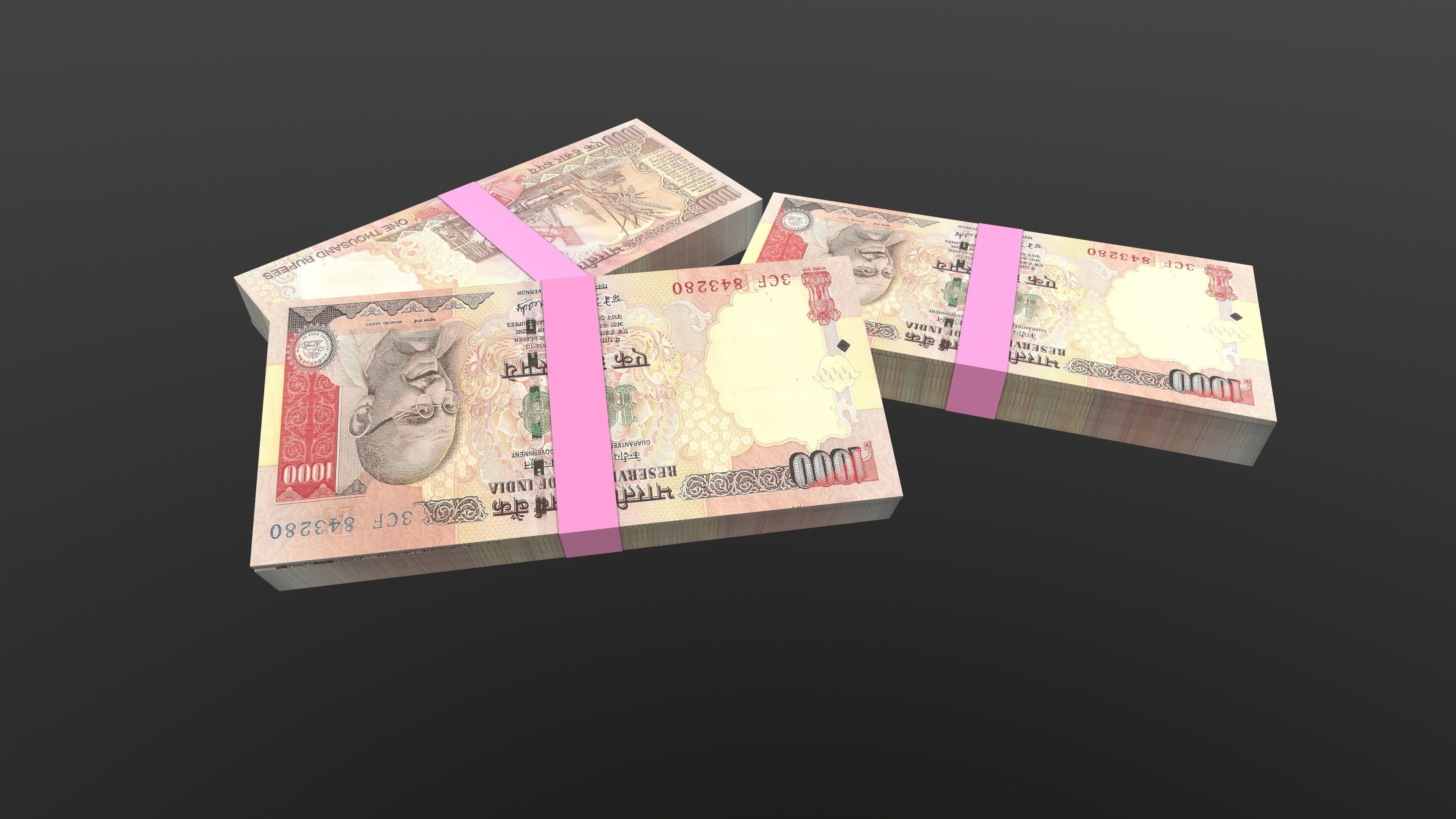 3D model Indian 1000 Note Currency Bundle AR VR PBR VR / AR / low-poly ...