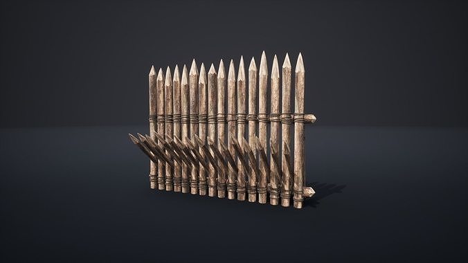 3D model PALISADE BARRIER BARRICADE WALL DAM WOODEN MEDIEVAL VILLAGE ...