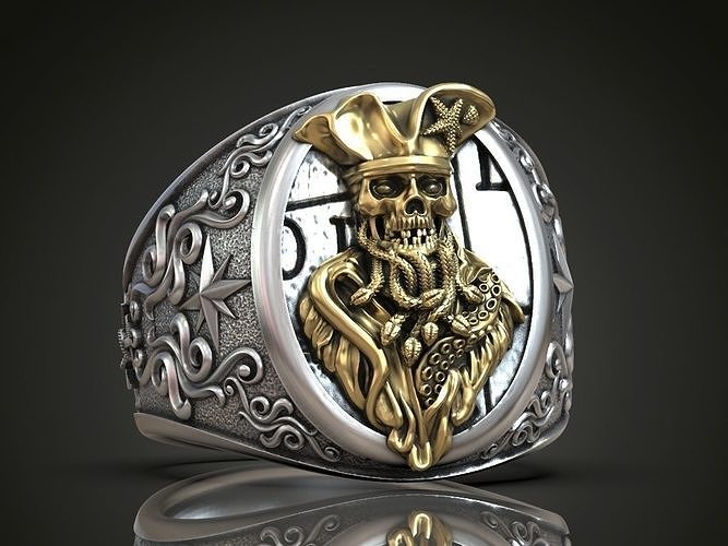 Ring undead Pirate snakes wind rose anchor 3D model 3D printable | CGTrader