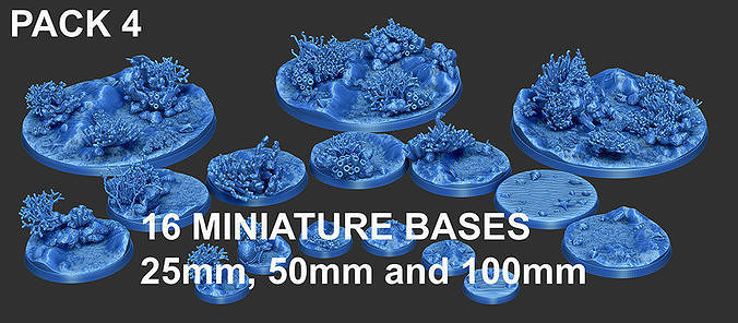 PACK 4 - 16 MINIATURE BASES 25mm 50mm and 100mm 3D Print Ready 3D model ...