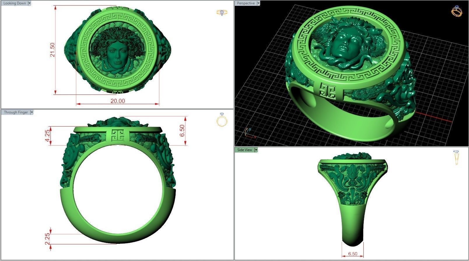 Medusa Gorgona Snake Head Greek Antique Meander Pattern Signet 3D model ...