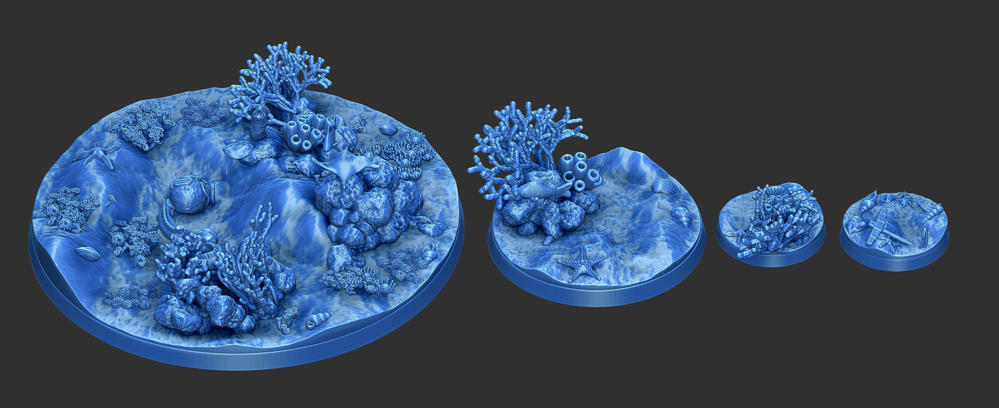 FREE - 4 SEABED MINIATURE BASES 25mm 50mm 100 mm 3D Print Ready free 3D model 3D printable ...